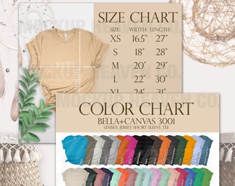 Printful Bella Canvas 3001 Color Chart Size Chart T-shirt | Etsy