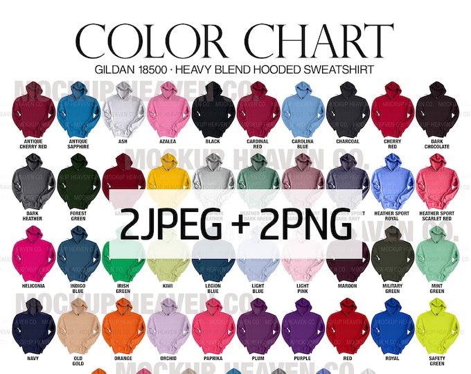 Gildan 18500 Color Chart G185 Heavy Blend Hooded Sweatshirt - Etsy