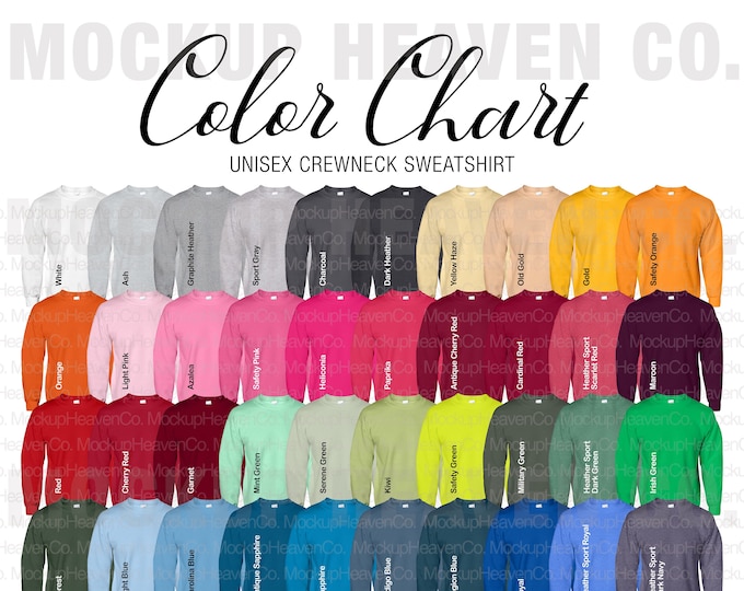 Gildan G180 Fleece Crew Color Chart Display / Gildan Sweatshirt Color ...