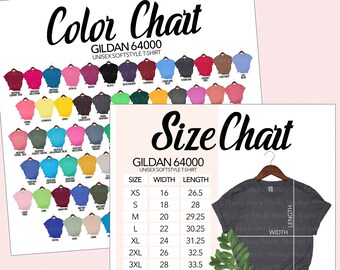 Gildan 64000 G640 Color Chart and Size Chart Bundle JPEG - Etsy