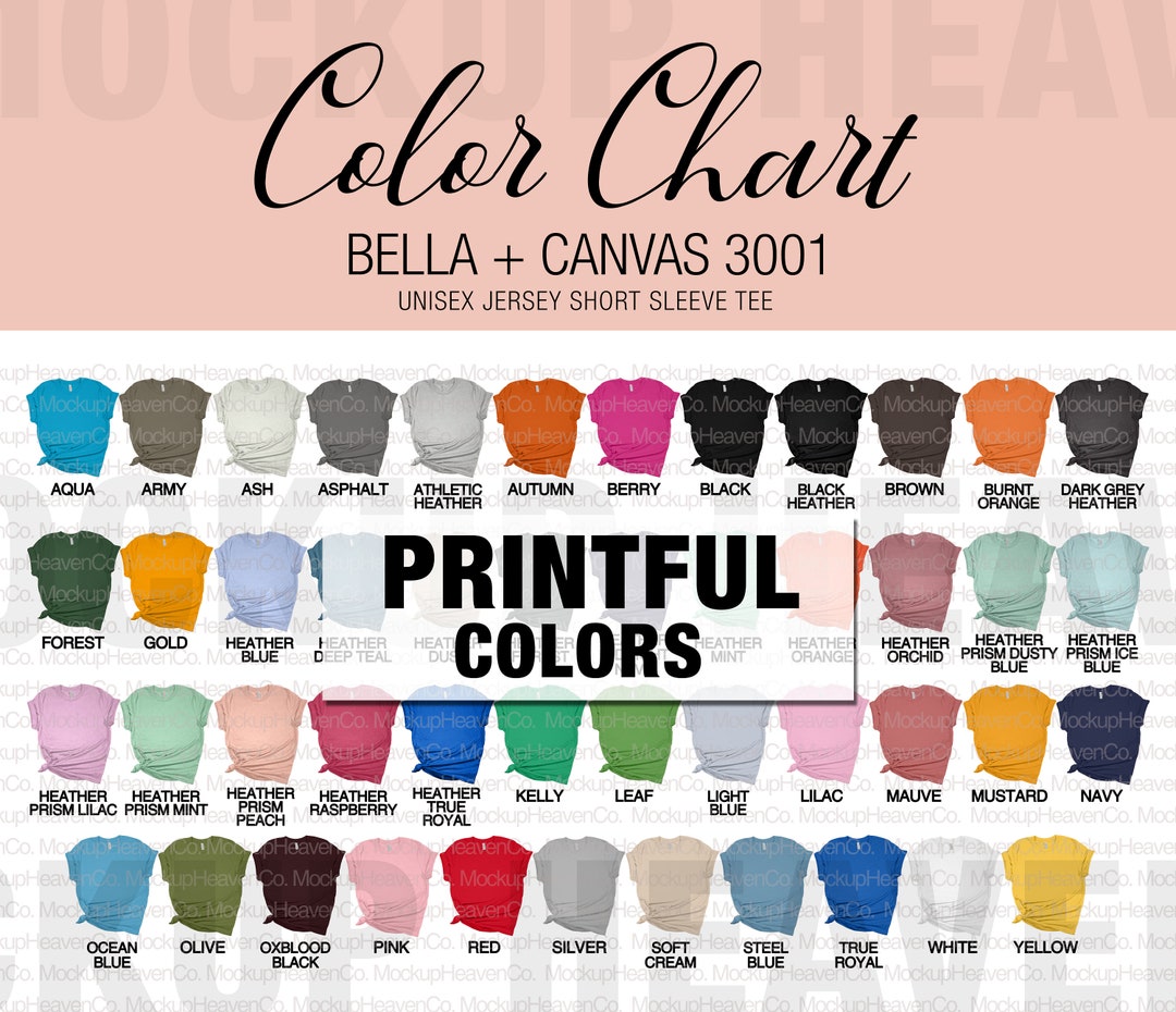 Bella Canvas 3001 Color Chart Printful Colors for Print on Demand T ...