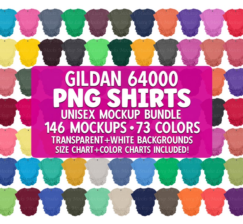 Gildan 64000 T-shirt Mockup Bundle: PNG, Color & Size Charts - Etsy