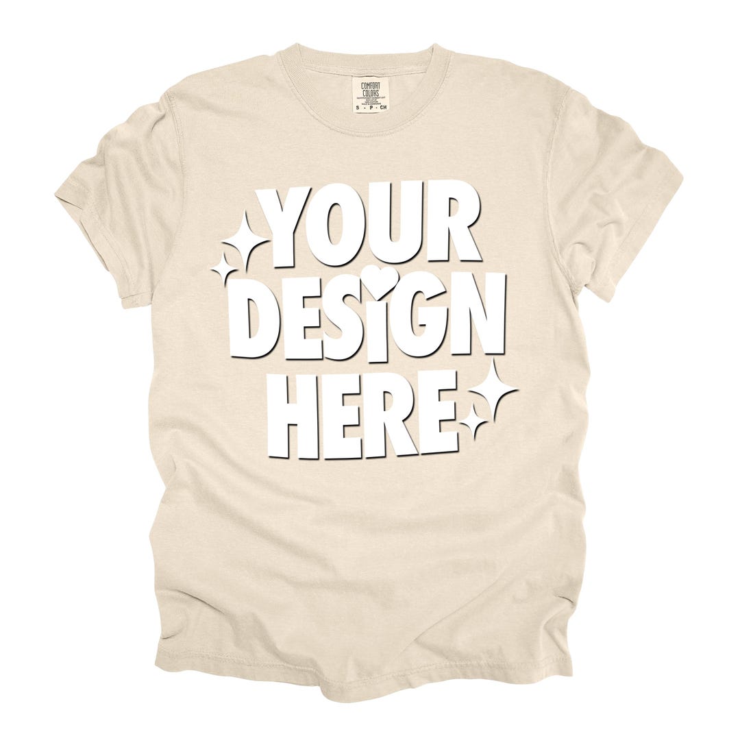 Ivory Comfort Colors 1717 T-shirt Mockup: Unisex Flat Lay (digital ...