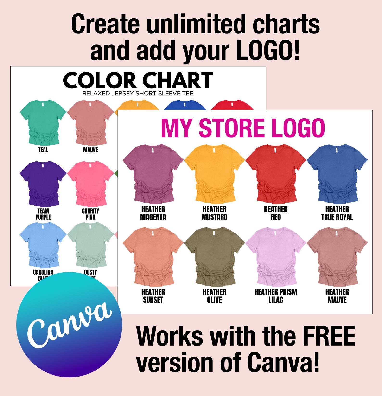 Bella Canvas 6400 Editable Color Chart Size Chart PNG Transparent ...