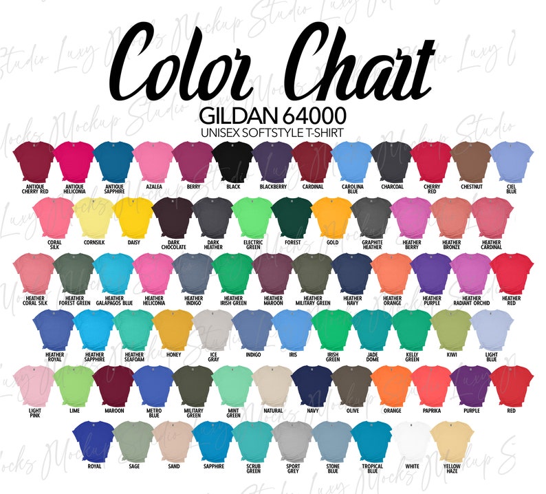 Gildan 64000 G640 Color Chart and Size Chart Bundle JPEG - Etsy
