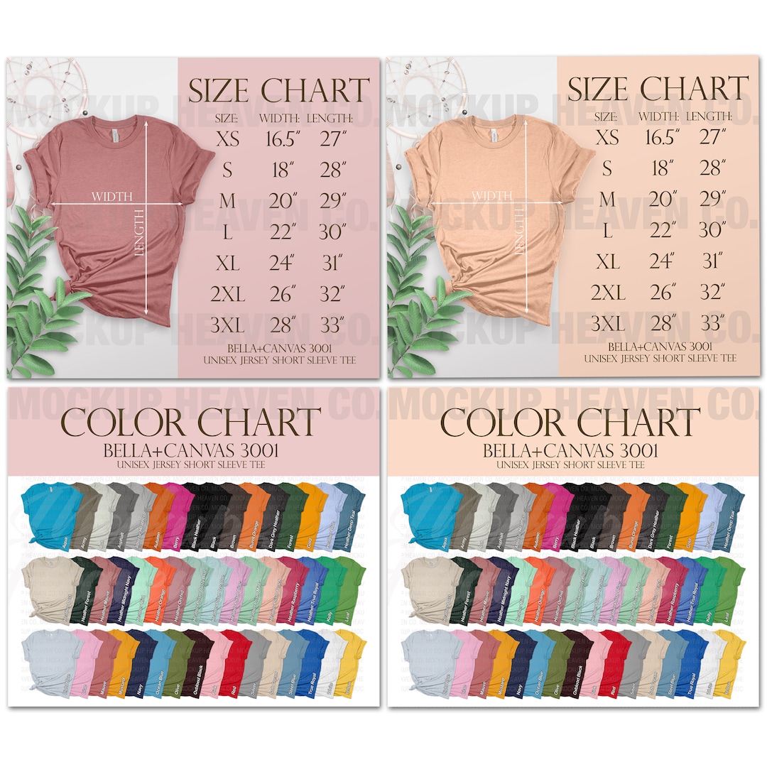 Bella Canvas 3001 Size Chart + Color Chart Bundle (digital Download) - Etsy