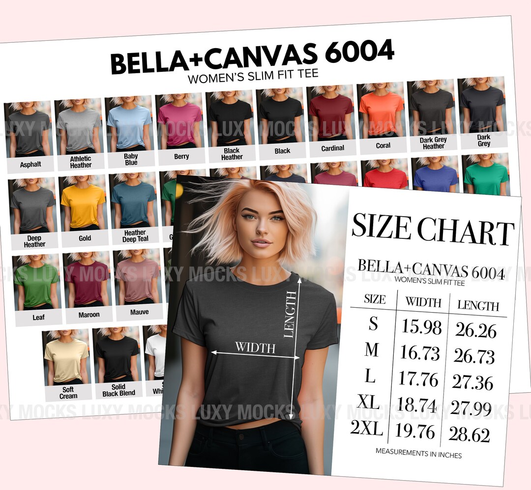 Bella Canvas 6004 Color Chart & Size Chart (2 JPEG Files) - Etsy