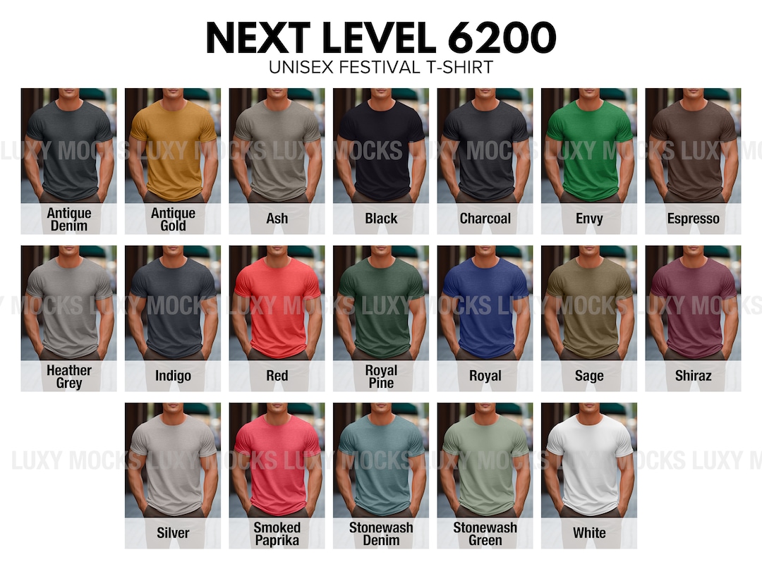 Next Level 6200 Men's T-shirt Color Chart Instant Download JPEG File ...