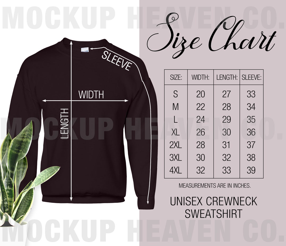 Gildan 18000 G180 Size Chart + Color Chart | 2 Files | G180 Mockup ...