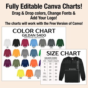 Gildan 5400 Color Chart & Size Chart: Canva Template (PNG Mockup) - Etsy