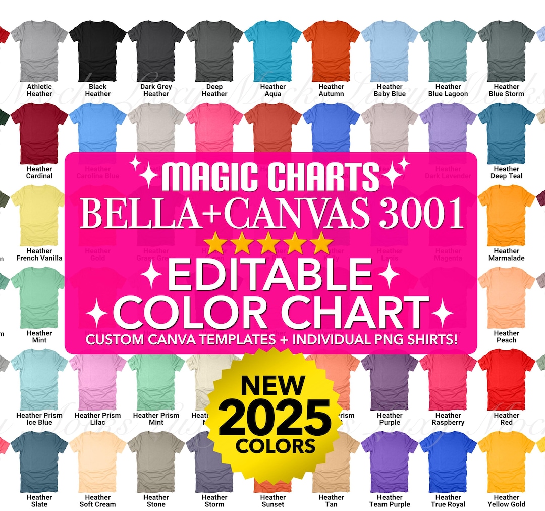 Magic Charts Bella Canvas 3001 Editable Canva Color Chart Size Chart ...