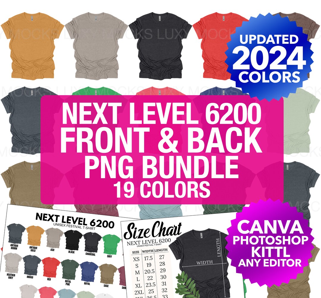 Next Level 6200 Front and Back PNG Transparent Mockup Bundle ...
