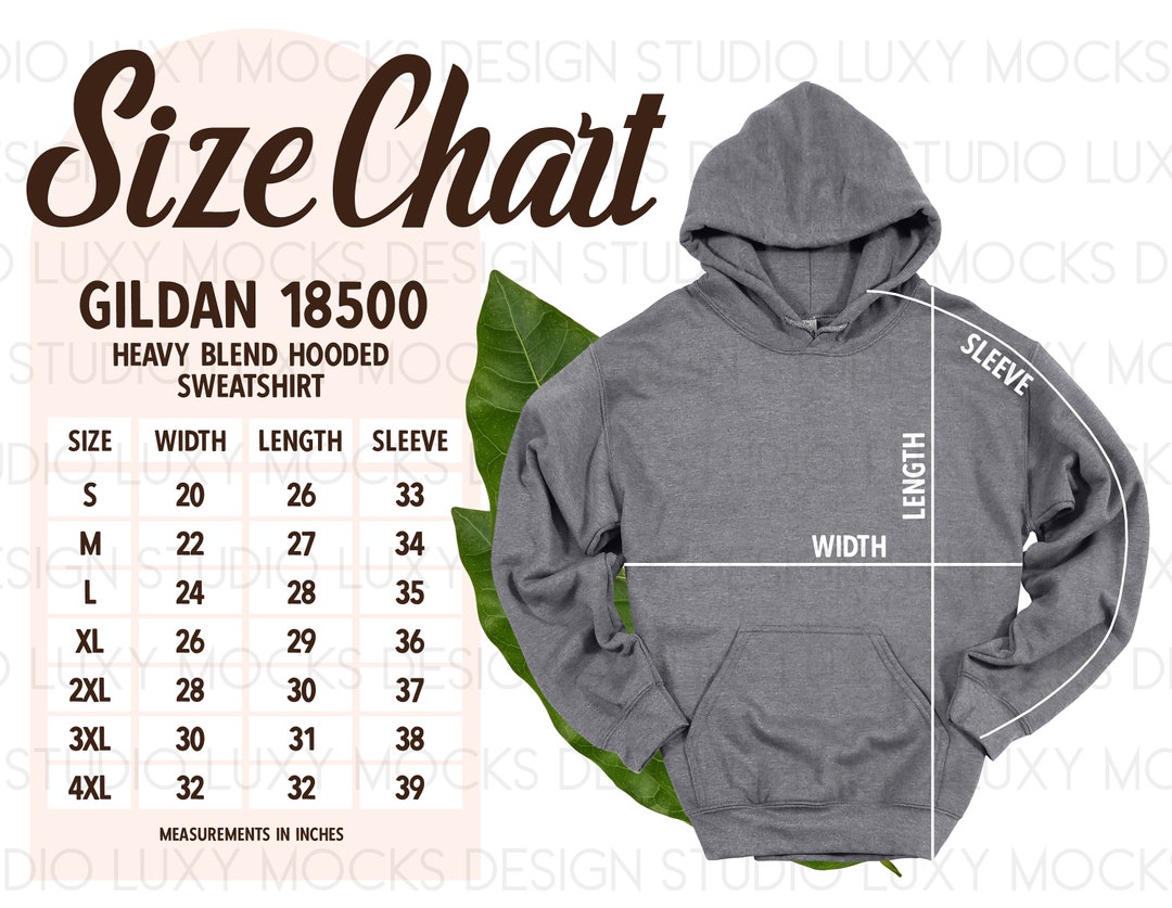 Gildan 18500 G185 Size Chart Graphite Heather Color Unisex Style Hoodie ...