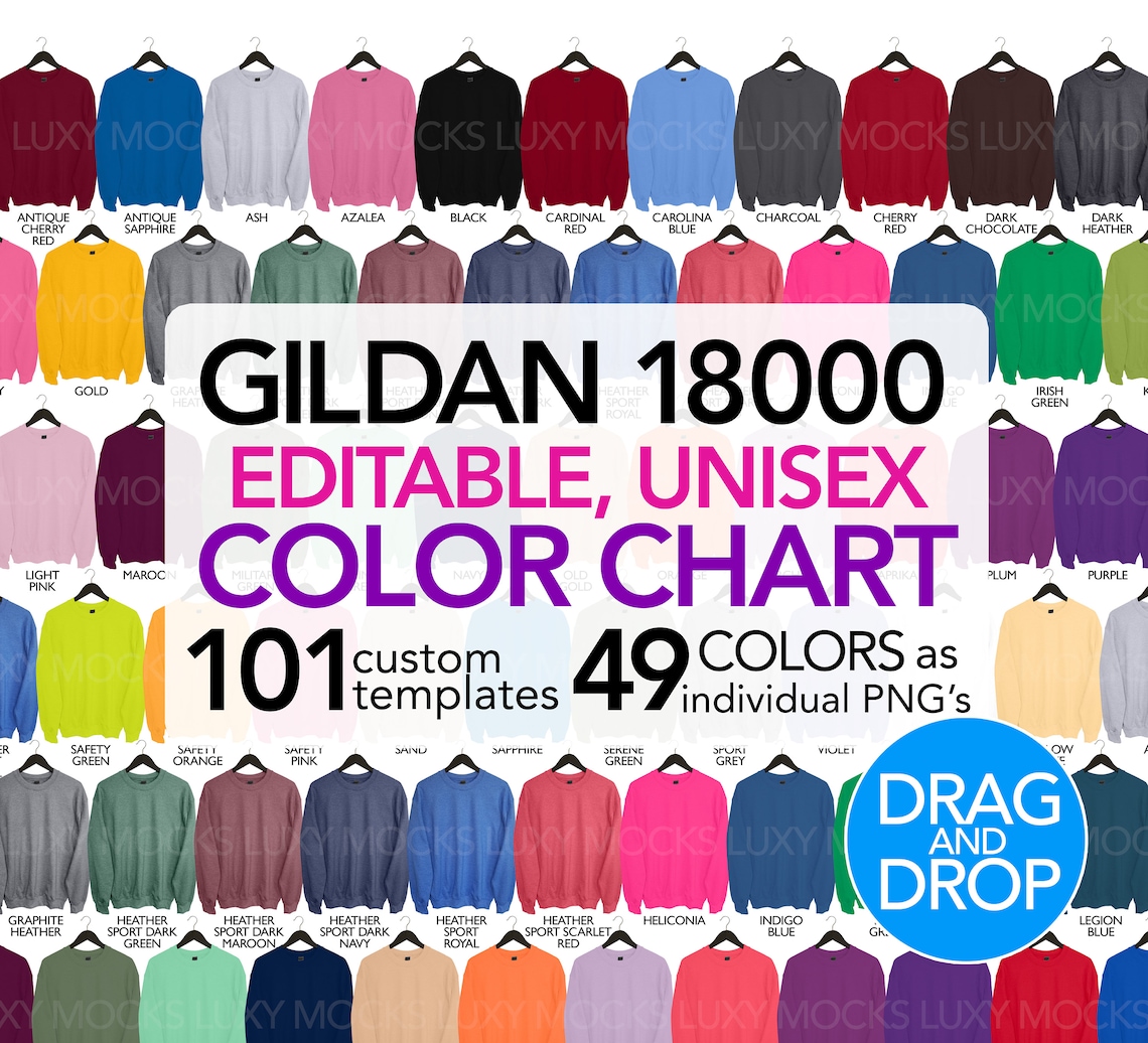 Editable Color Chart Gildan 18000 G180 Unisex Hanger Style - Etsy