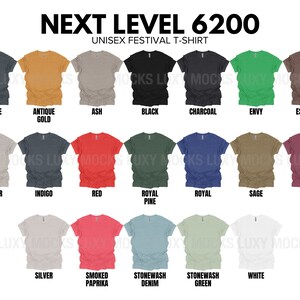 Next Level 6200 Color Chart + Size Chart Bundle | Next Level Men Women ...