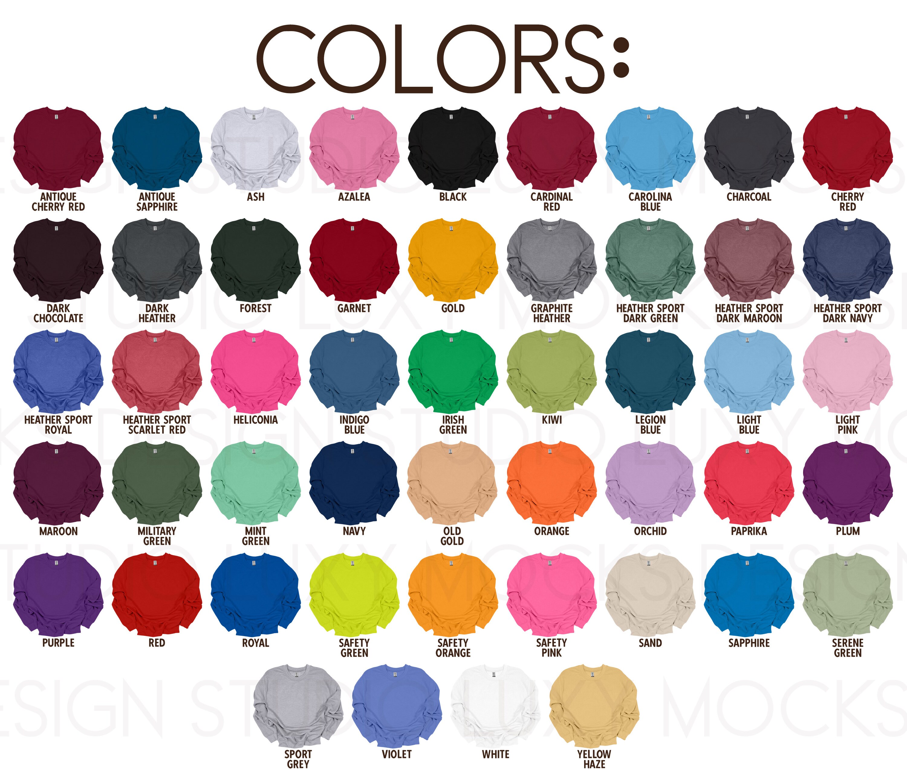 Gildan 18000 Mockup: PNG Transparent Color Chart (canva, Adobe) - Etsy
