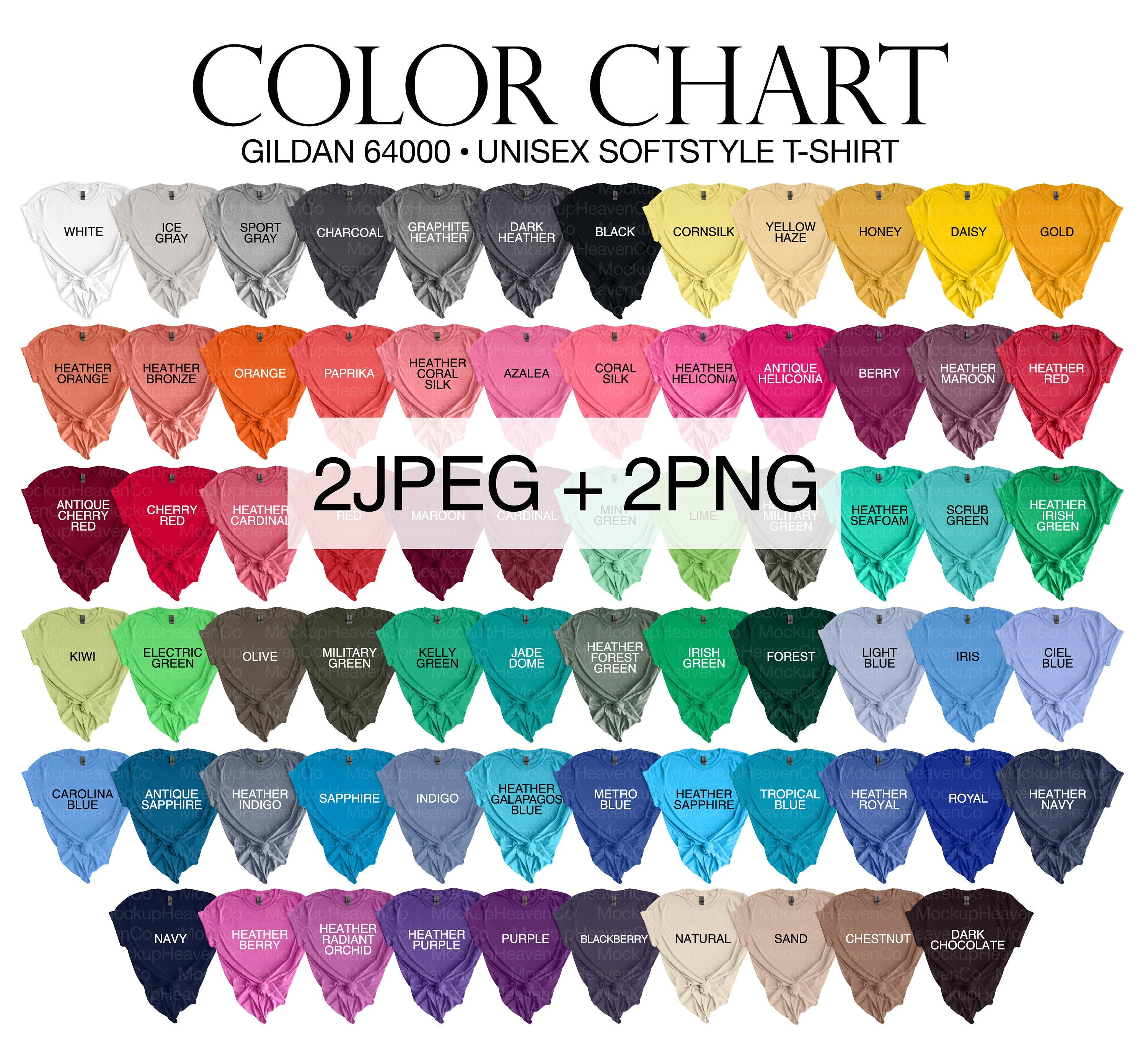Gildan 64000 Color Chart 70 Colors 2 JPEG 2 PNG Softstyle | Etsy