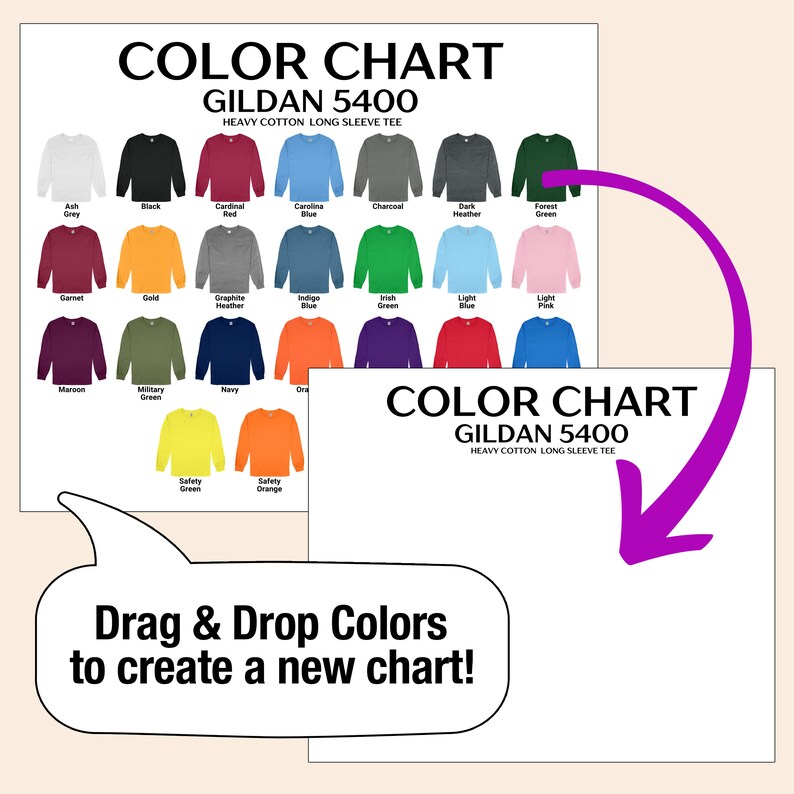 Gildan 5400 Color Chart & Size Chart: Canva Template (PNG Mockup ...