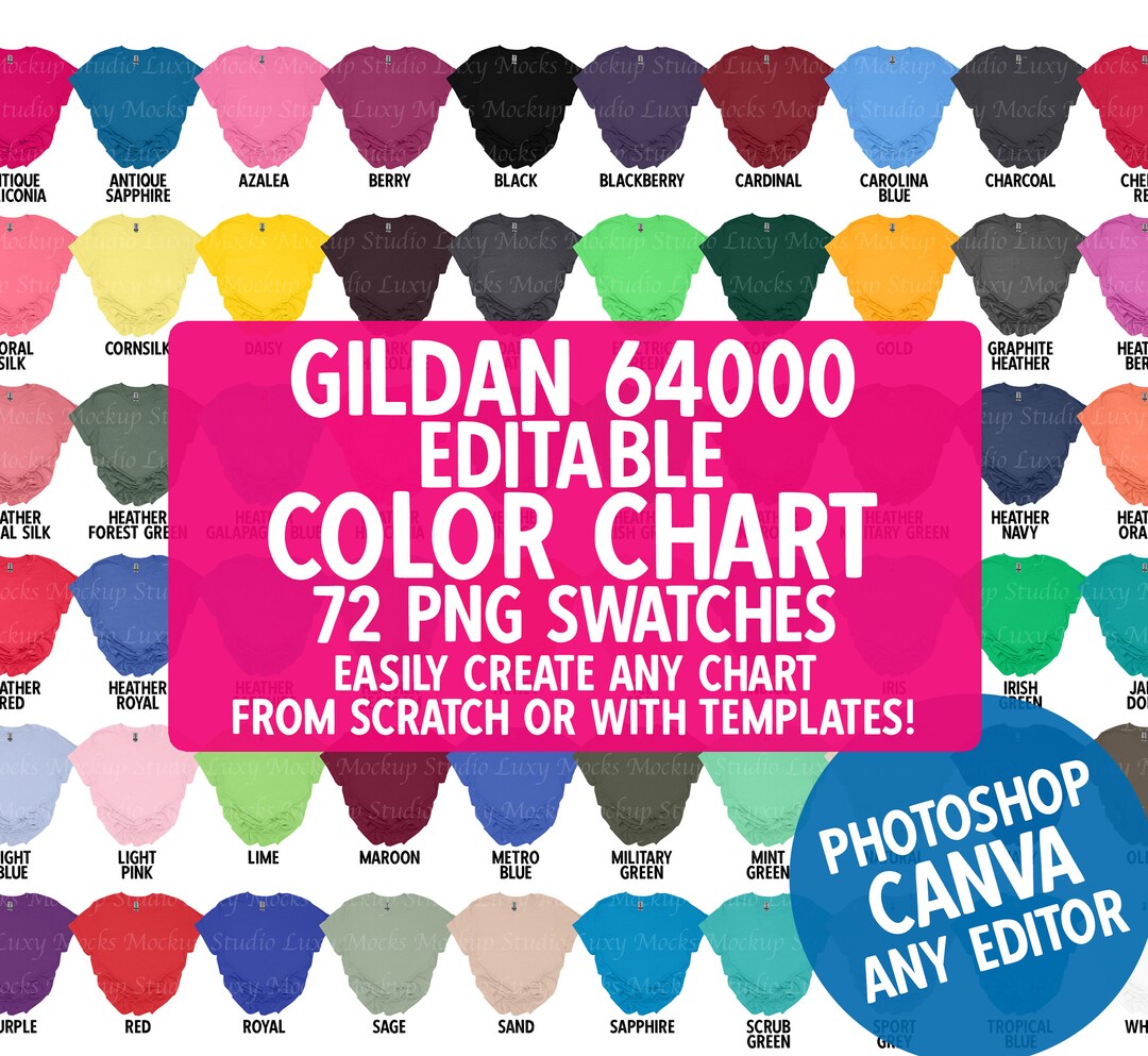 Gildan 64000 G640 Editable Custom Color Chart | Create Any Chart From ...