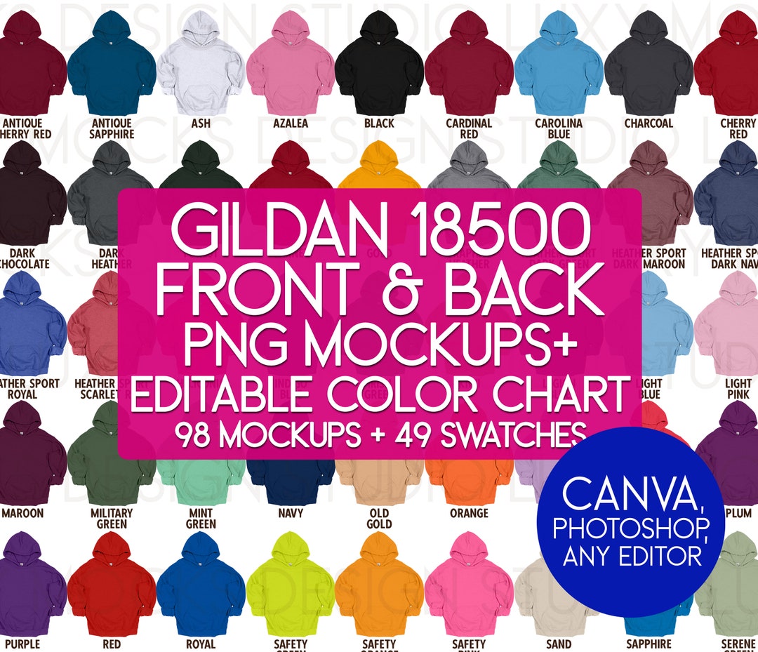 Gildan 18500 G185 Front and Back Editable Color Chart PNG Transparent ...
