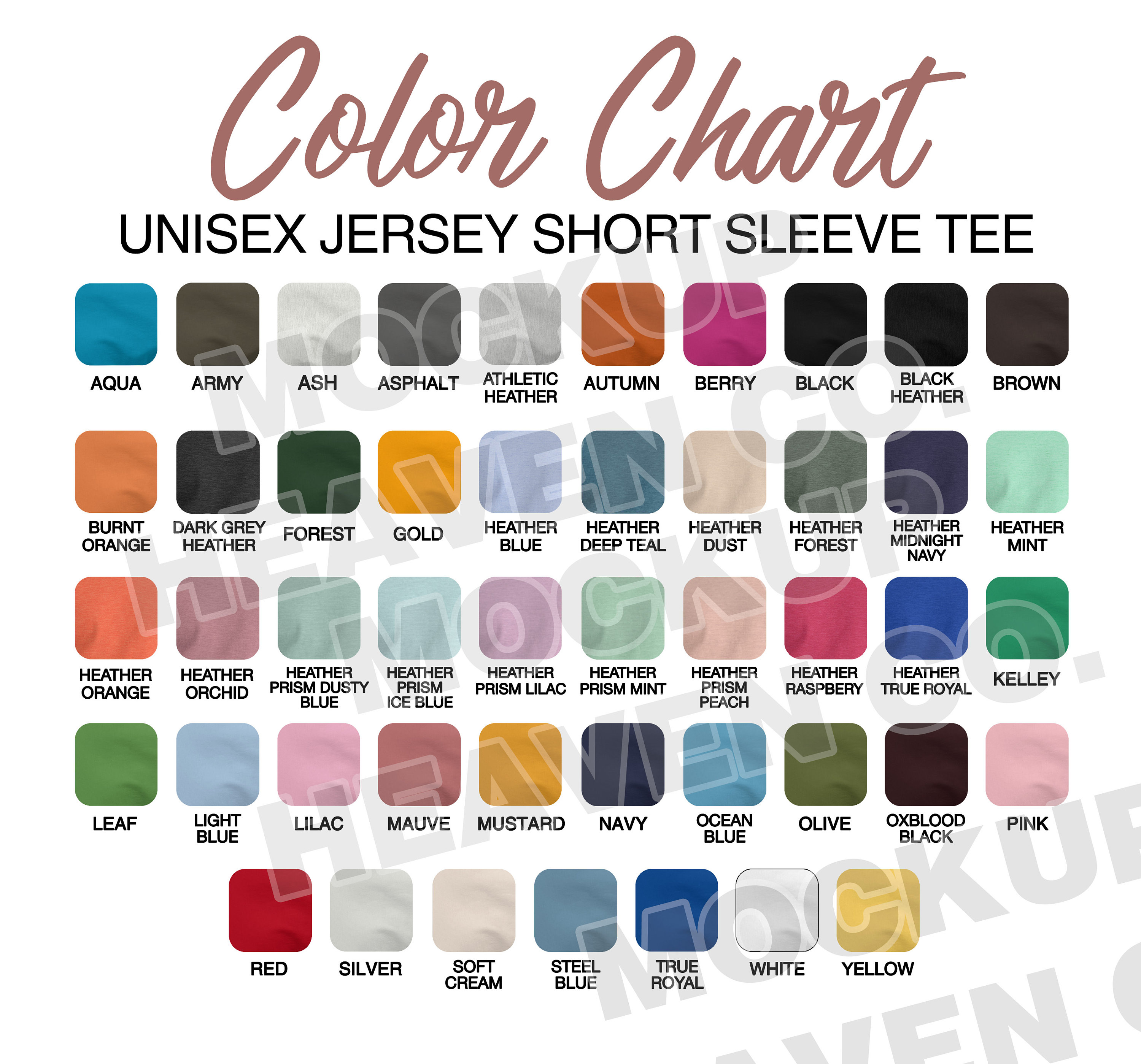 Printful Color Chart for Bella Canvas 3001 Unisex T-shirt - Etsy