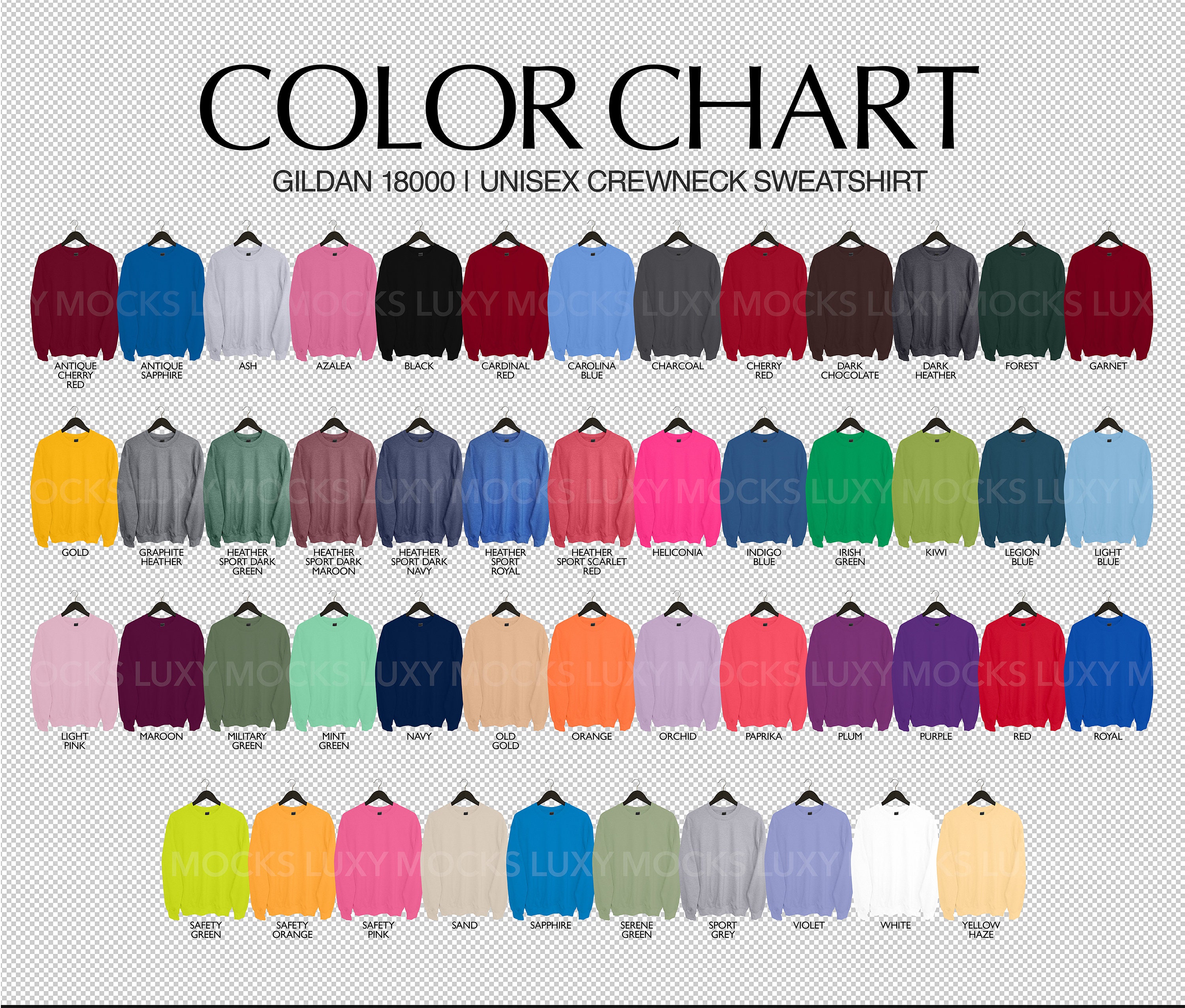Gildan 18000 G180 Color Chart JPEG PNG 4 Files G180 - Etsy Canada