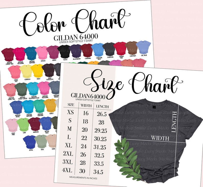 Gildan 64000 G640 Color Chart Size Chart Bundle 2 JPEG - Etsy