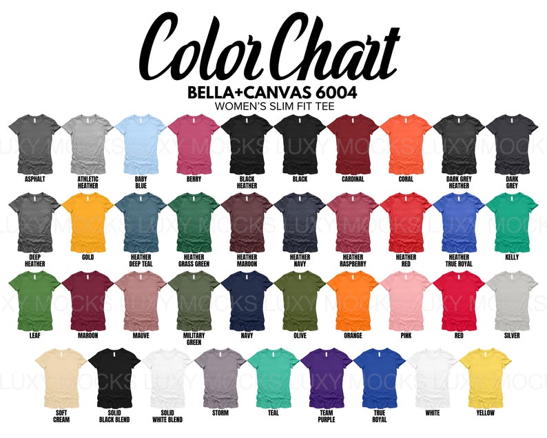 Bella Canvas 6004 Color Chart & Size Chart Bundle (digital Download) - Etsy