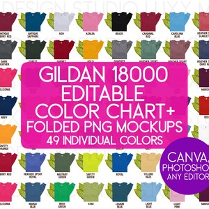Gildan 18000 G180 Editable Color Chart Swatches PNG Mockup Bundle With ...