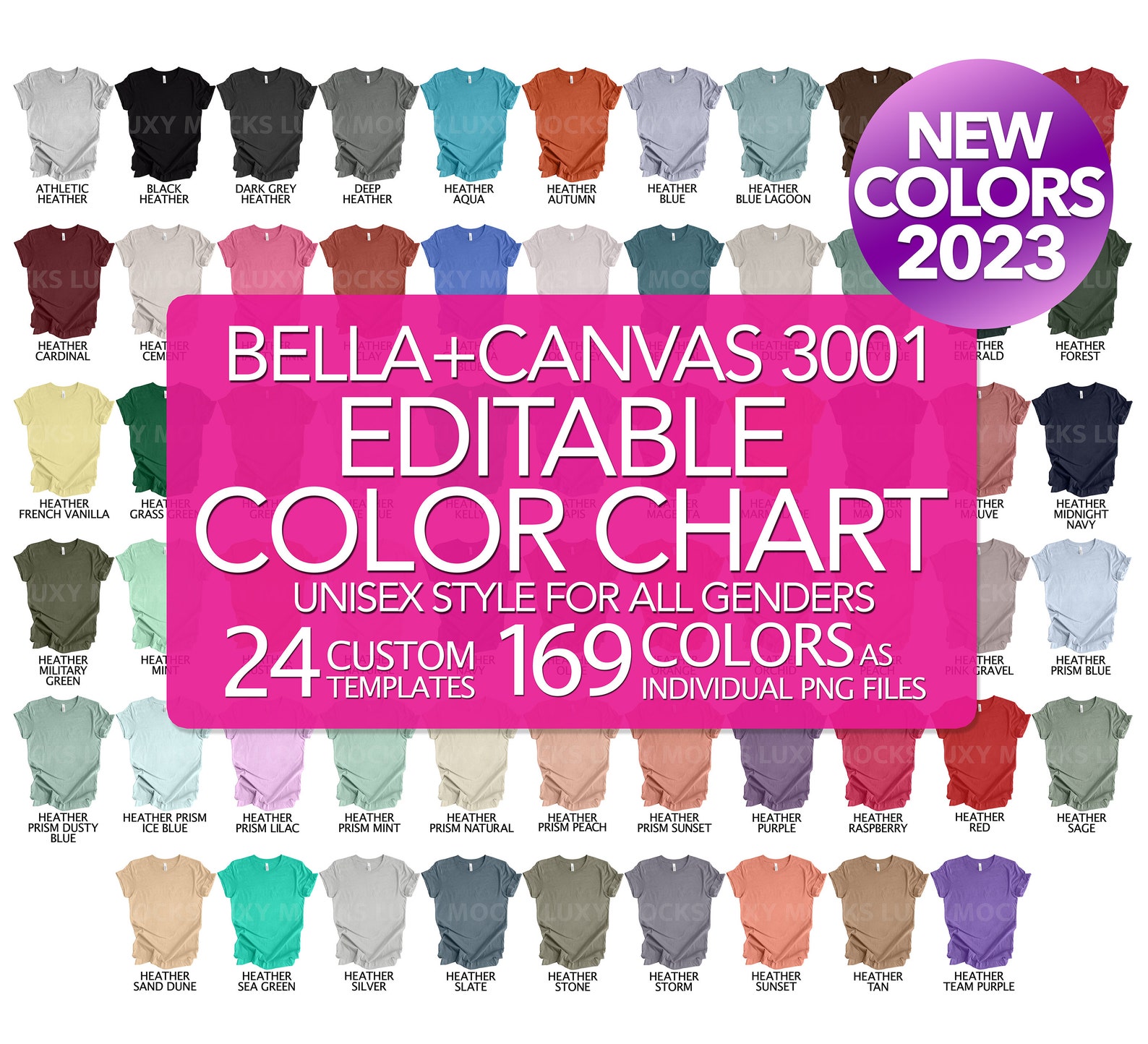 Editable Color Chart Bella Canvas 3001 145 PNG Transparent - Etsy