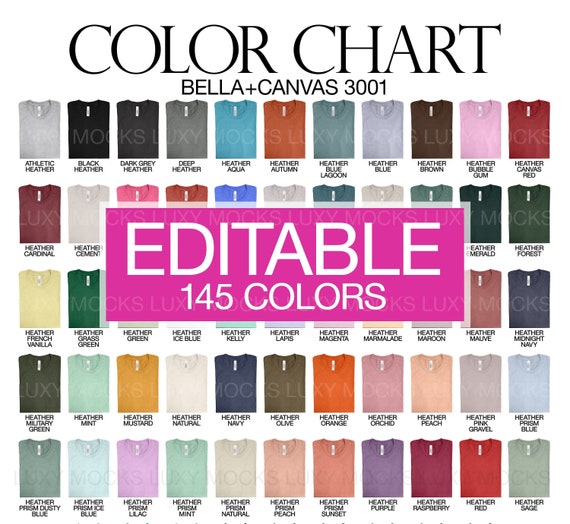 Editable Color Chart Bella Canvas 3001 Folded Shirts 145 PNG - Etsy