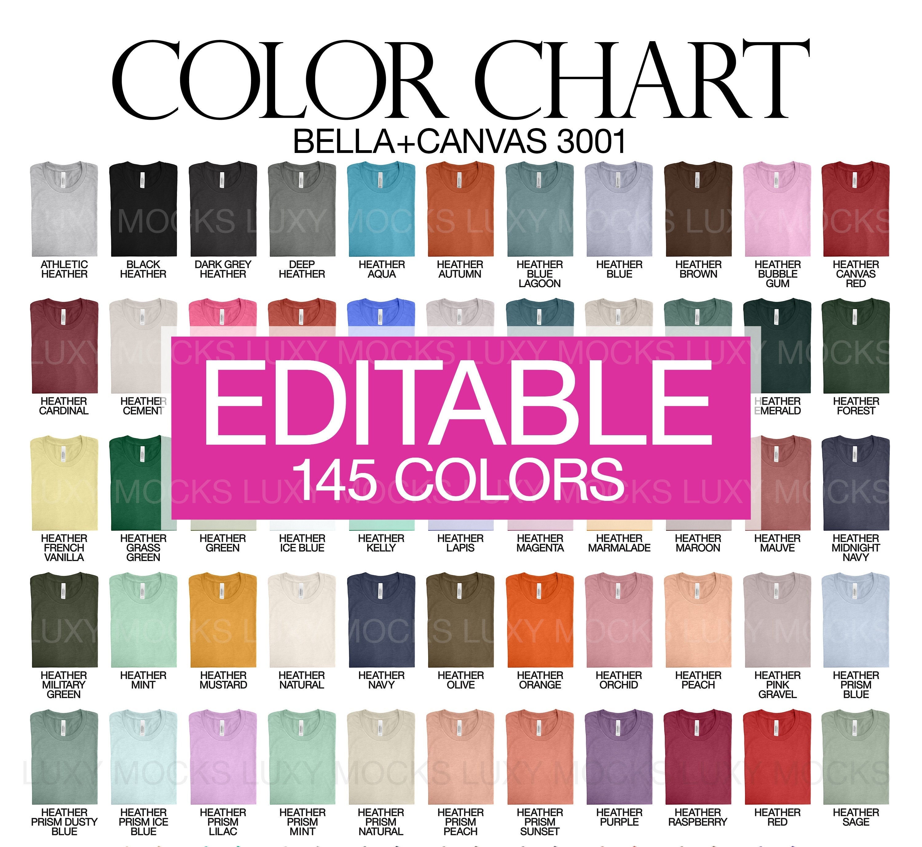 Editable Color Chart Bella Canvas 3001 Folded Shirts 145 PNG - Etsy