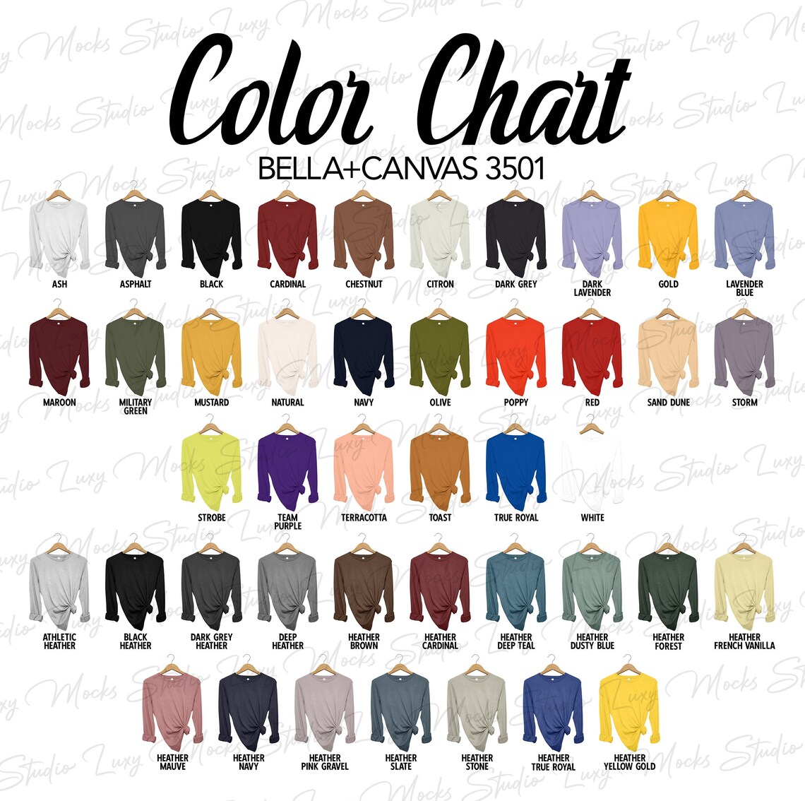 Bella Canvas 3501 Color Chart | Women's Style on Hanger | JPEG Format ...