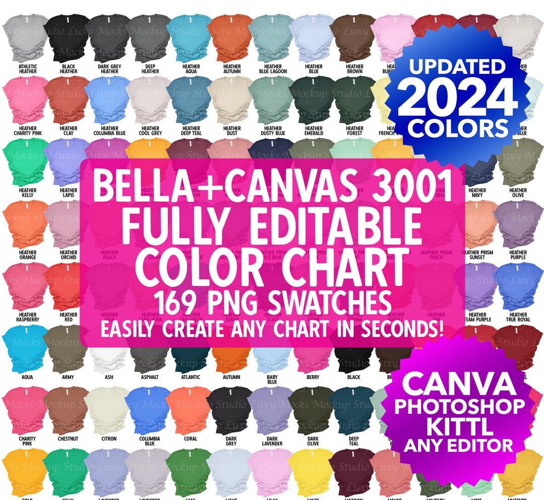 Bella Canvas 3001 Color Chart: 169 PNG Swatches (digital Download) - Etsy