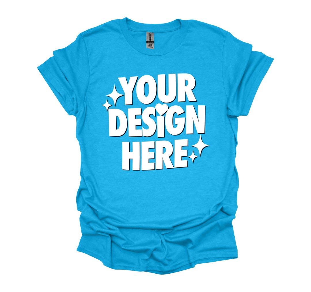 Heather Sapphire Gildan 64000 T-shirt Mockup: Unisex Tee Flat Lay ...