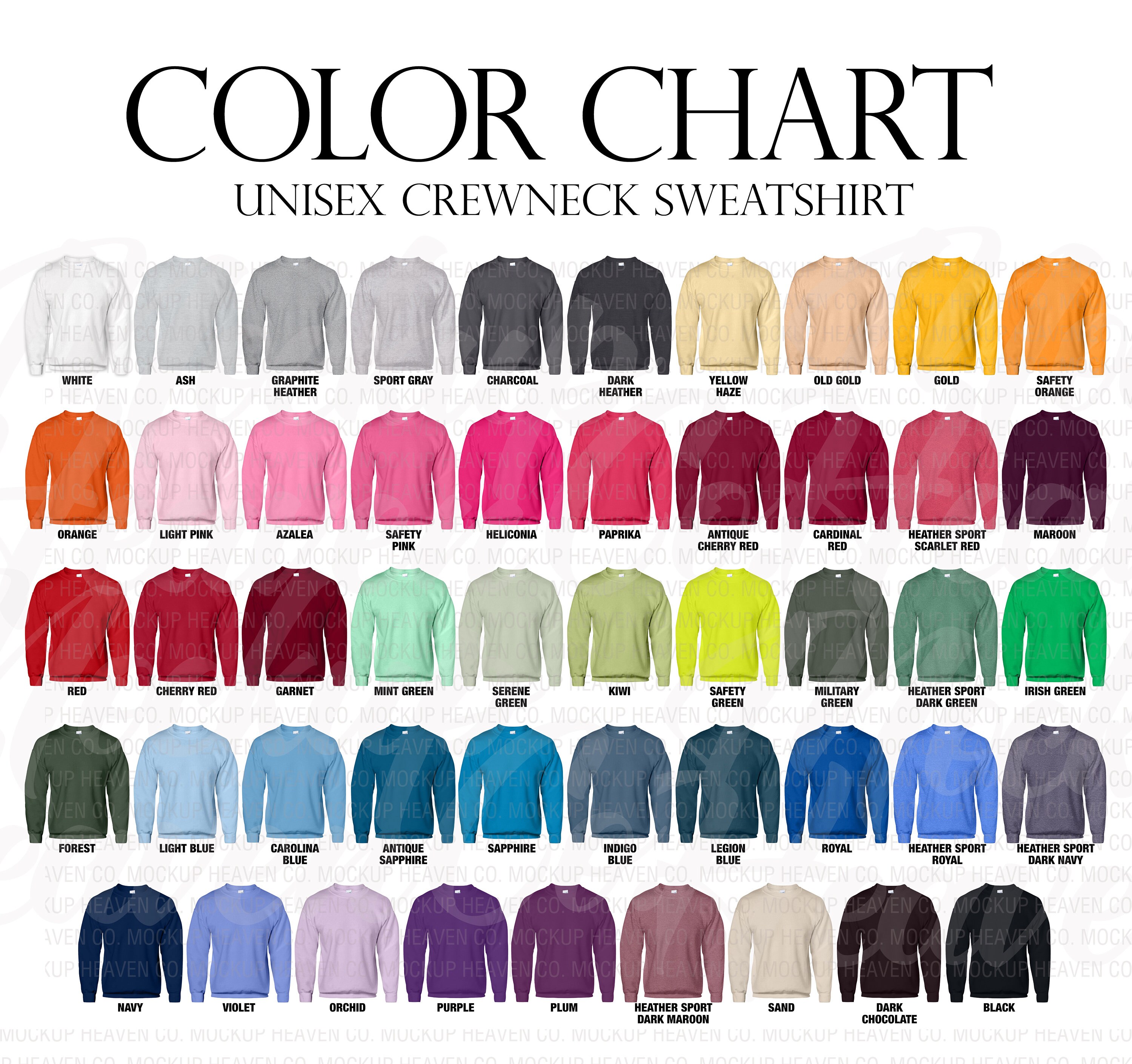 Gildan 18000 G180 Color Chart JPEG PNG 4 Files G180 - Etsy Canada