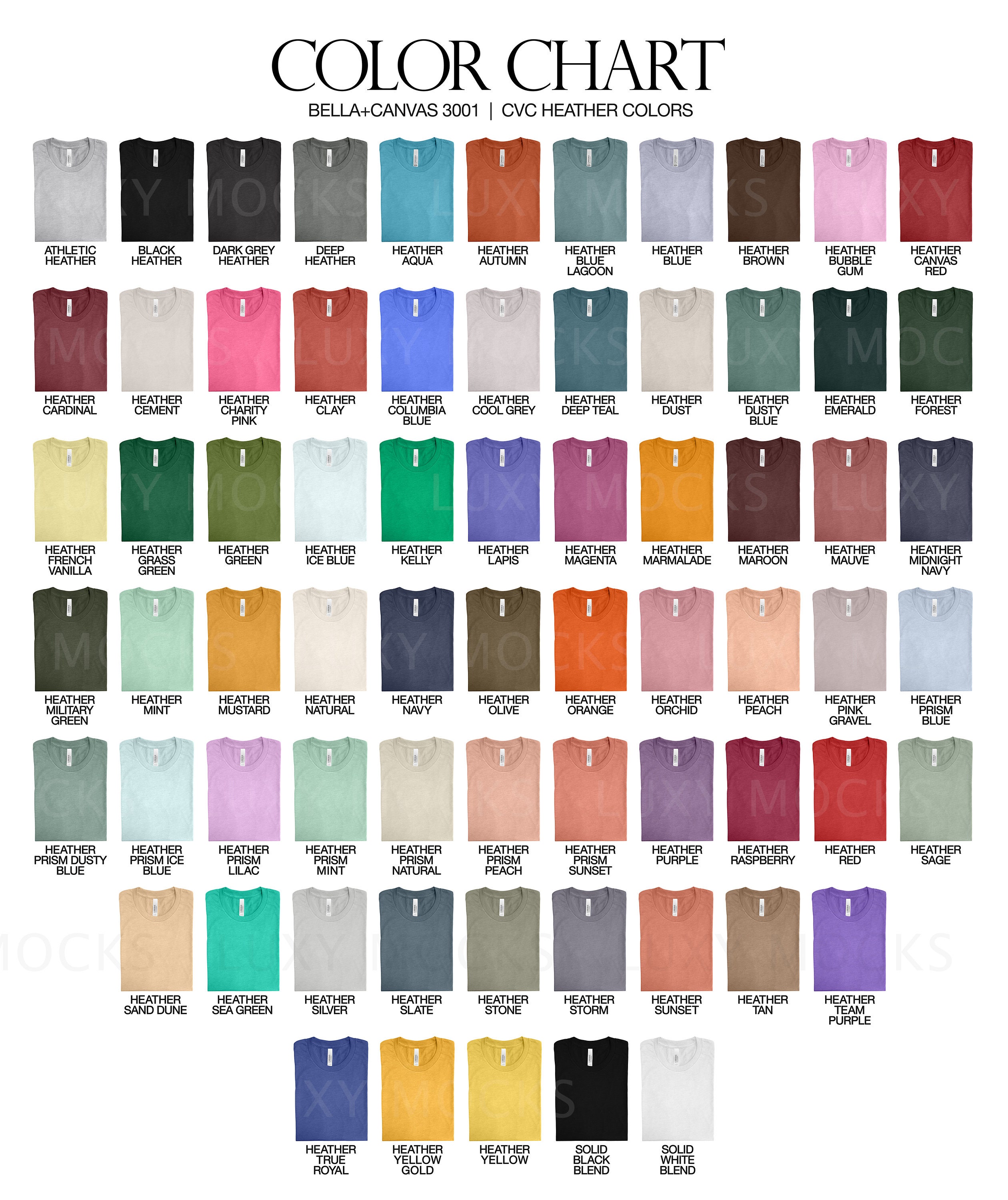 Editable Color Chart Bella Canvas 3001 Folded Shirts 145 PNG - Etsy