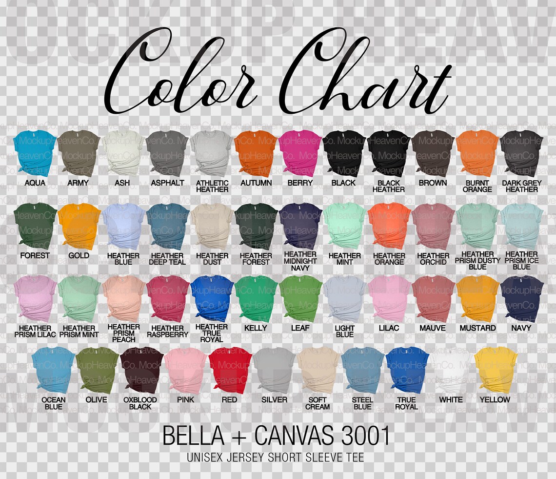 Bella Canvas 3001 Printful Color Chart JPEG PNG Print on - Etsy