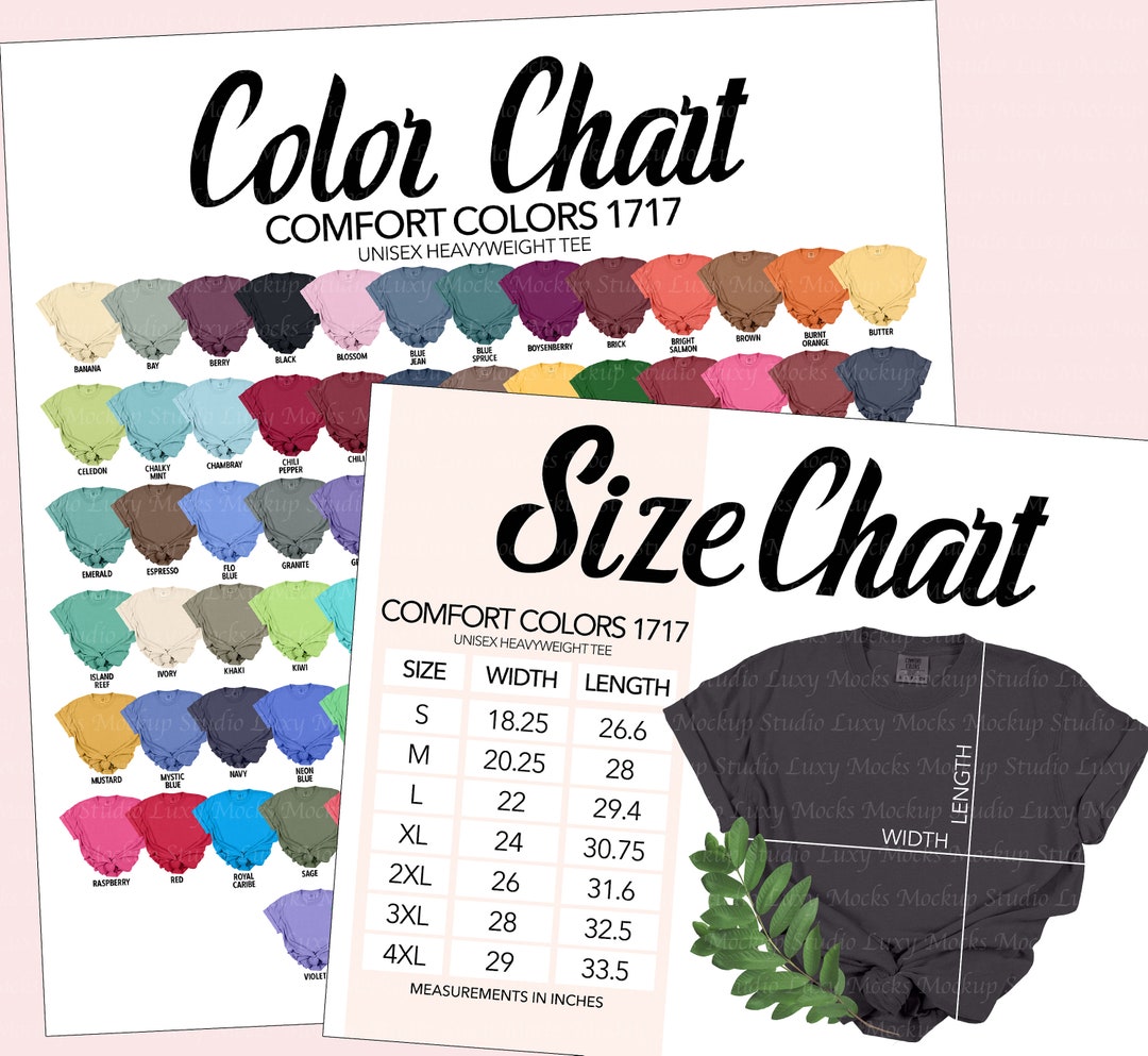 Comfort Colors 1717 Color Chart + Size Chart Bundle Center Knot Style ...