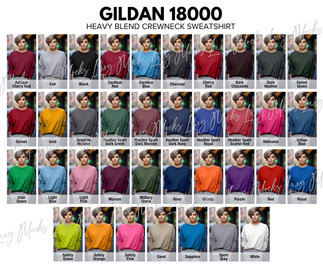 Gildan 18000 G180 Color Chart | Women's Style Sweatshirt G180 Color ...