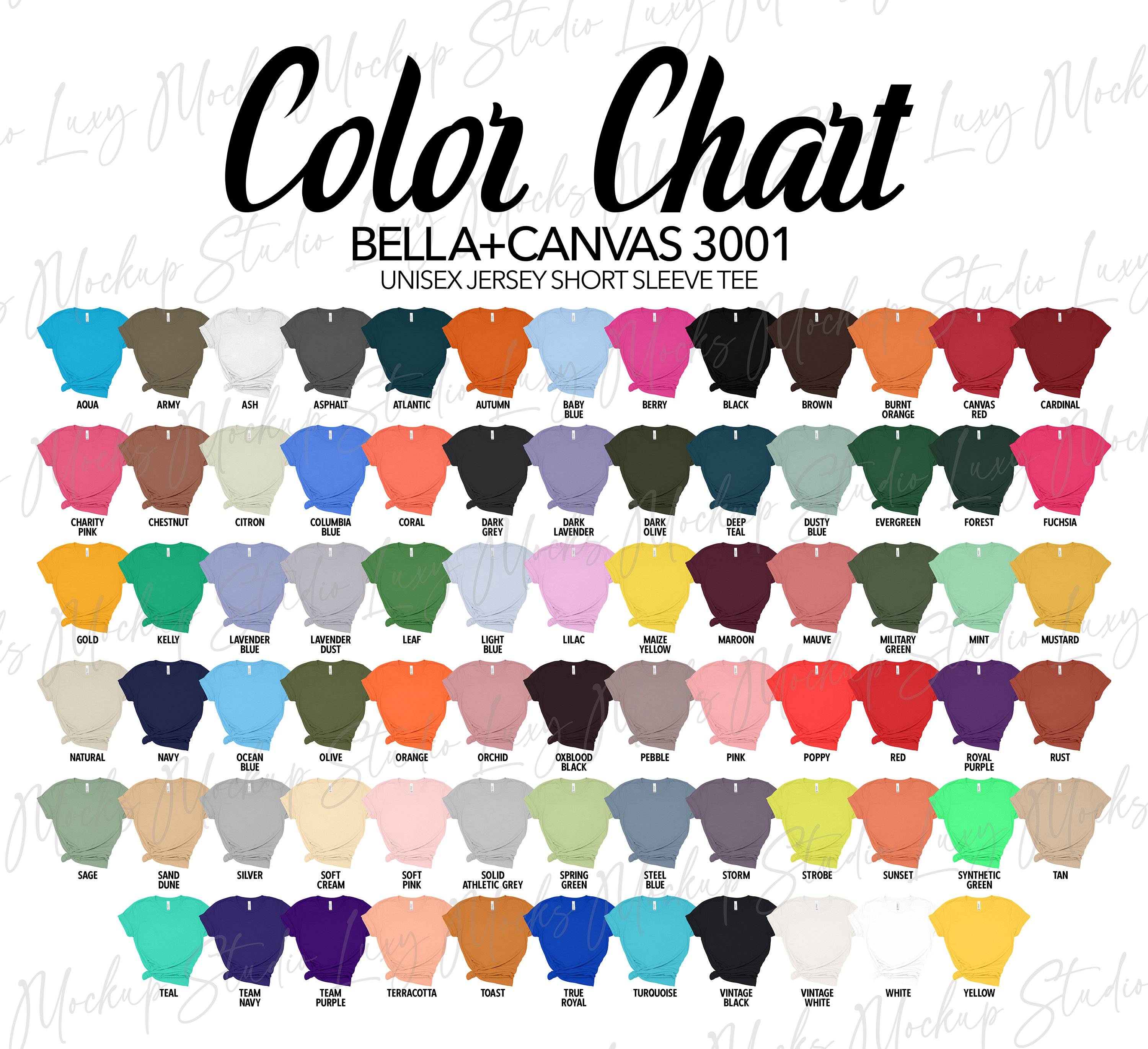 Bella Canvas 3001 Full Color Chart Size Chart Bundle 3 - Etsy