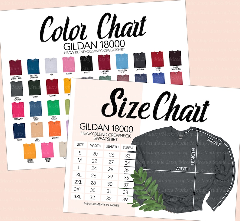 Gildan 18000 G180 DIY Editable Color Chart 49 Colors as PNG - Etsy