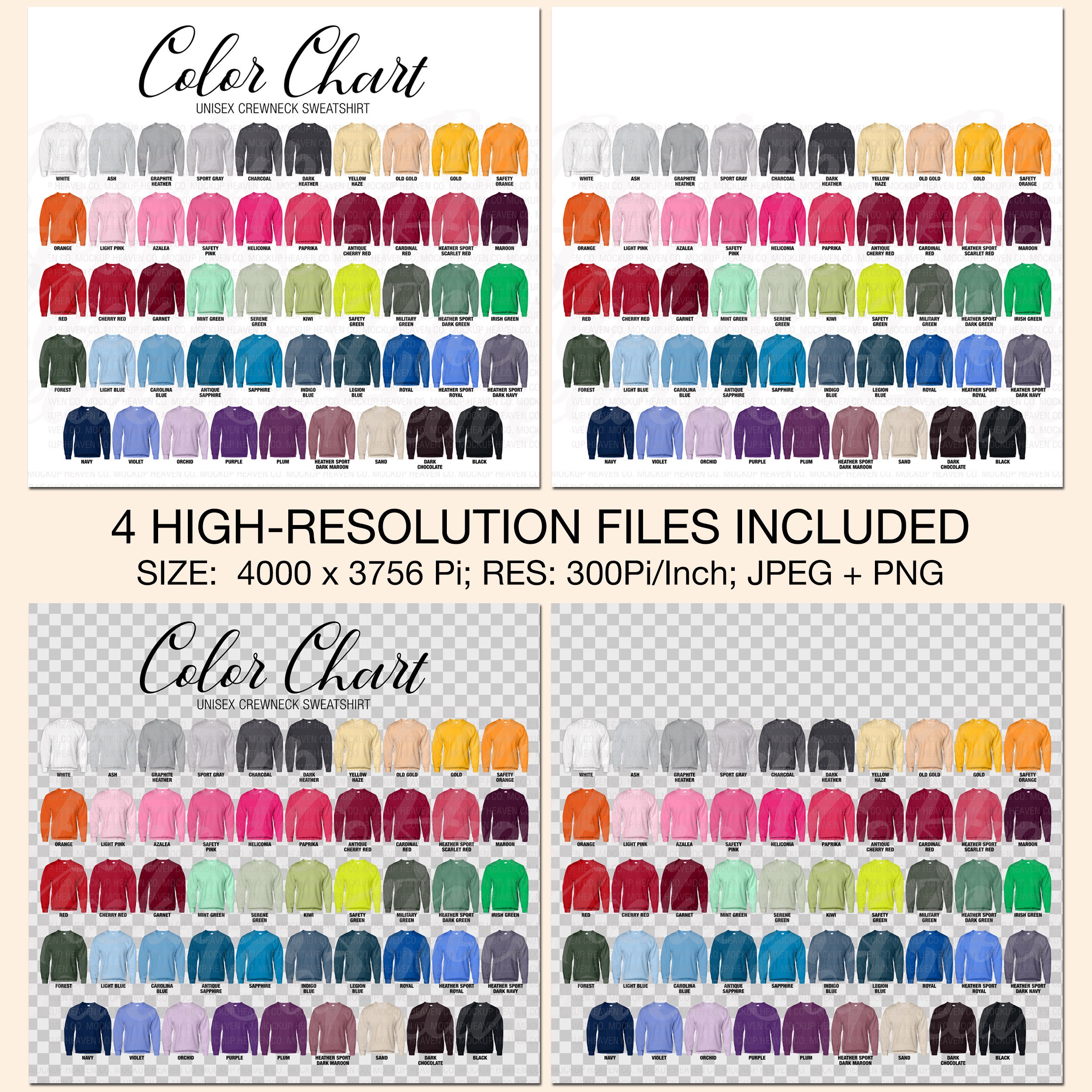 Gildan 18000 G180 Color Chart JPEG PNG 4 Files G180 - Etsy Canada