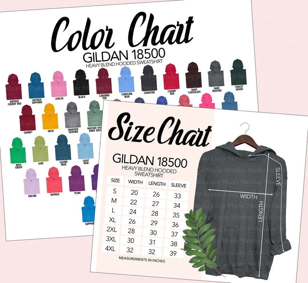 Gildan 18500 Hoodie Color Chart + Size Chart (JPEG Digital Download) - Etsy