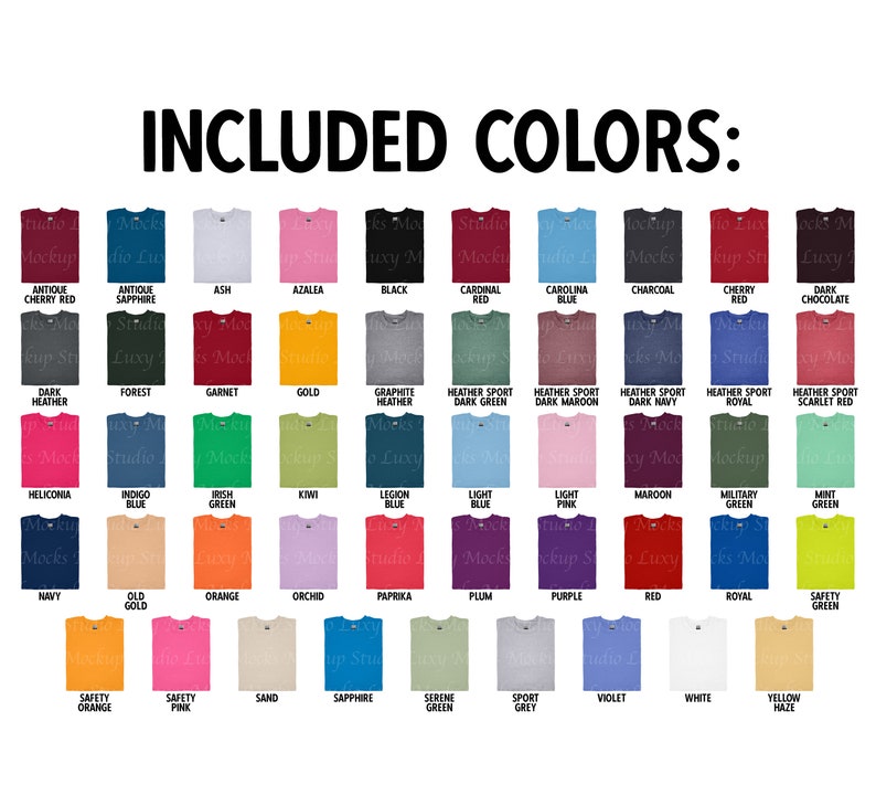 Gildan 18000 G180 Diy Editable Color Chart 49 Colors As Png Etsy