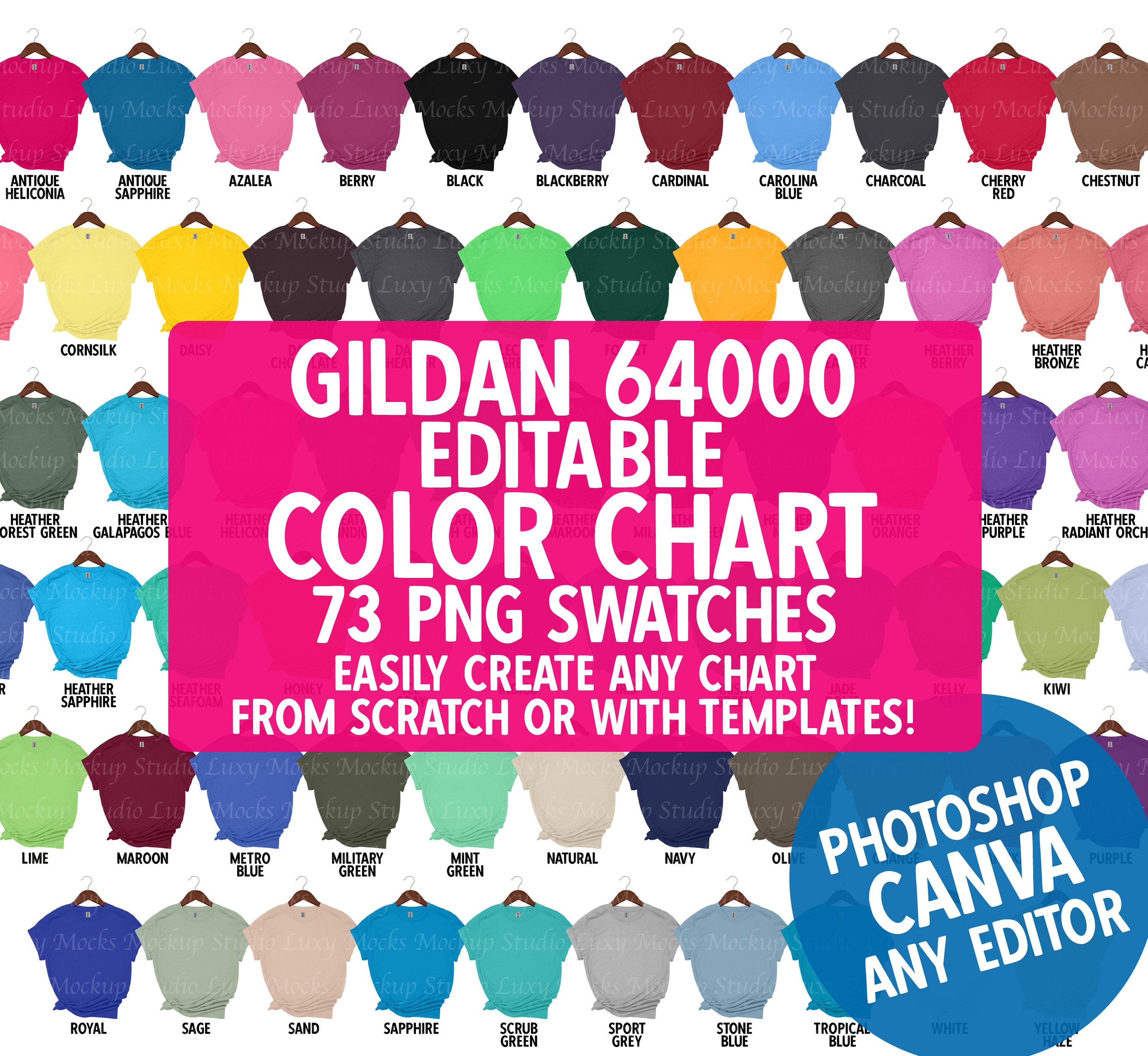 Gildan 64000 G640 Color Chart Size Chart Bundle Files New, 41% OFF