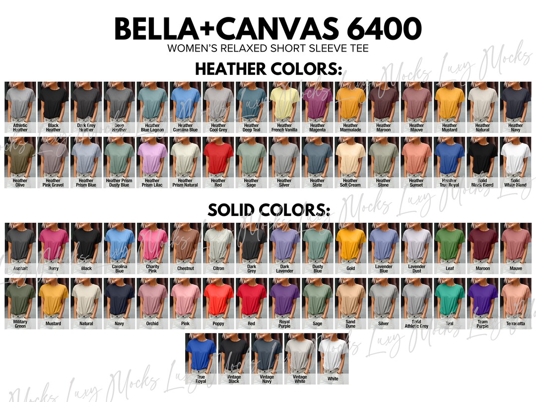 Bella Canvas 6400 Color Chart: Women's Relaxed Fit Tee (JPEG) - Etsy