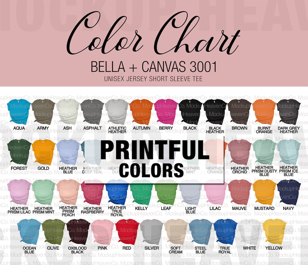 Bella Canvas 3001 Color Chart: Printful POD T-shirt Mockup (JPEG) - Etsy