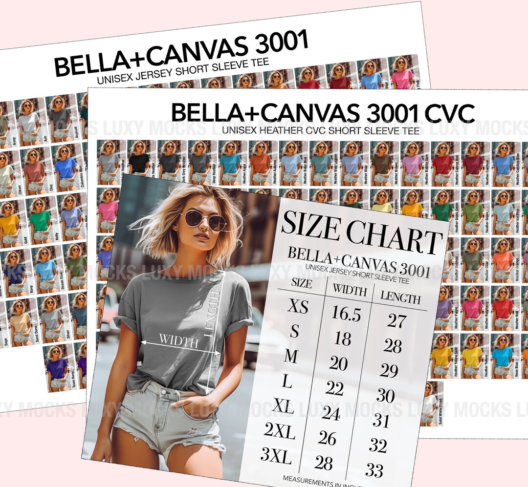 Bella Canvas 3001 Color Chart + Size Chart Bundle (3 JPEG Files) - Etsy