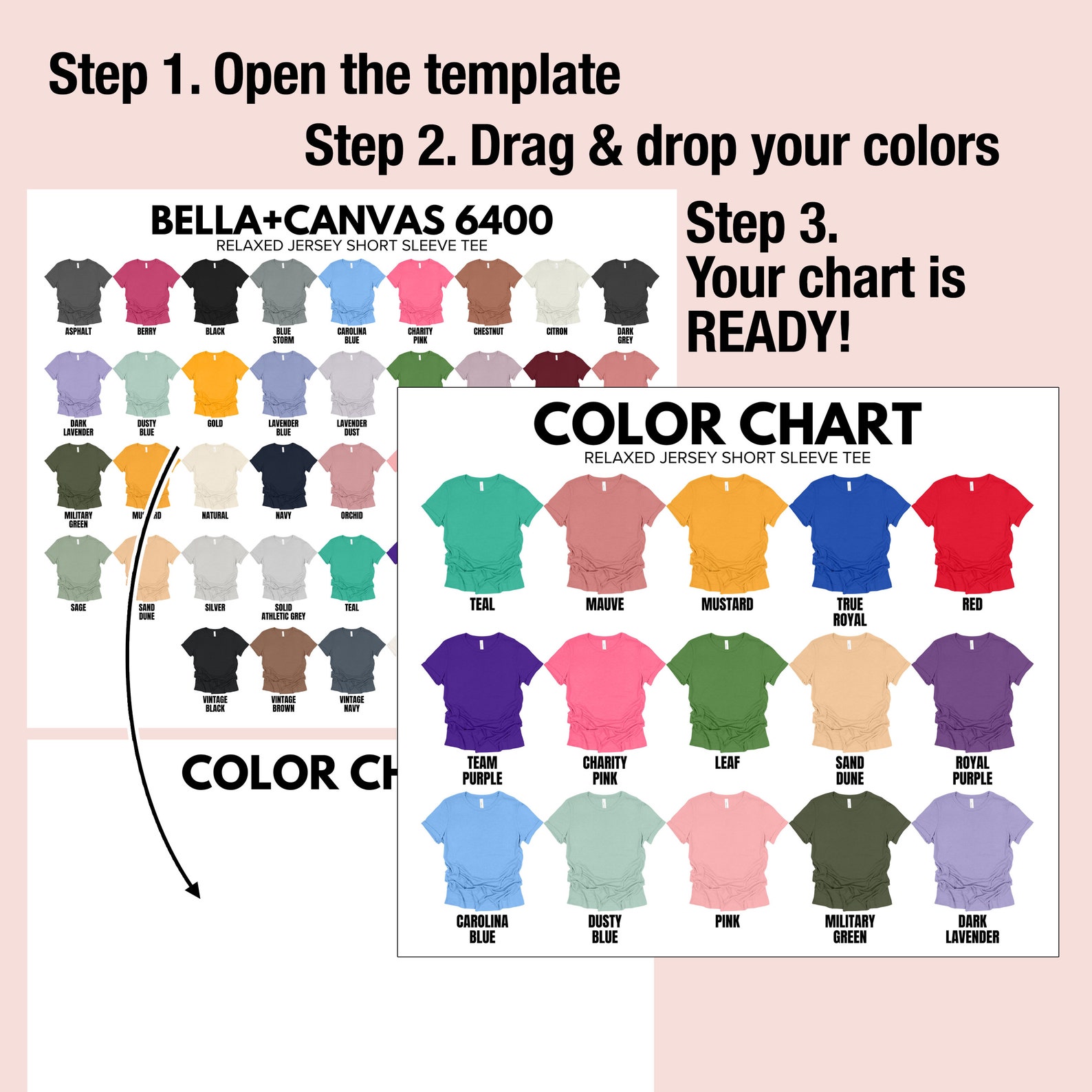 Bella Canvas 6400 Editable Color Chart Size Chart PNG Transparent ...